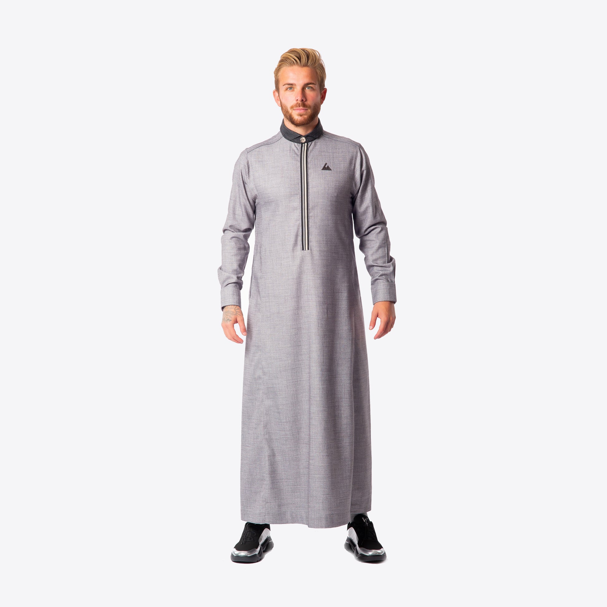 Men's Designer Jubba - Al Ameer AA20G13+, Premium Cotton Thobe, Long Sleeve, Grey