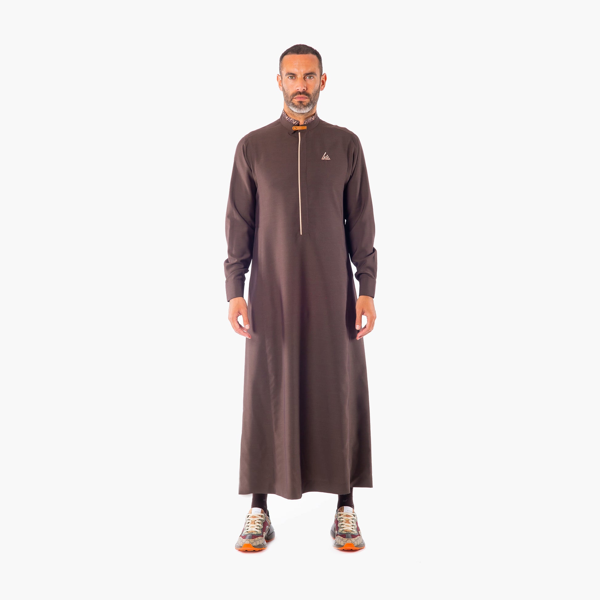 Men's Designer Jubba - Al Ameer AA23007, Premium Cotton Thobe, Long Sleeve, Brown